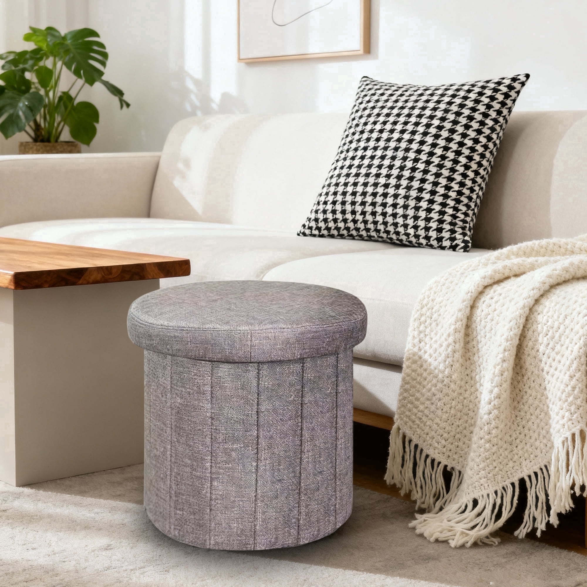 YEEZEE Ottoman with Storage,Round Ottoman with Soft Cushion, Foot ...