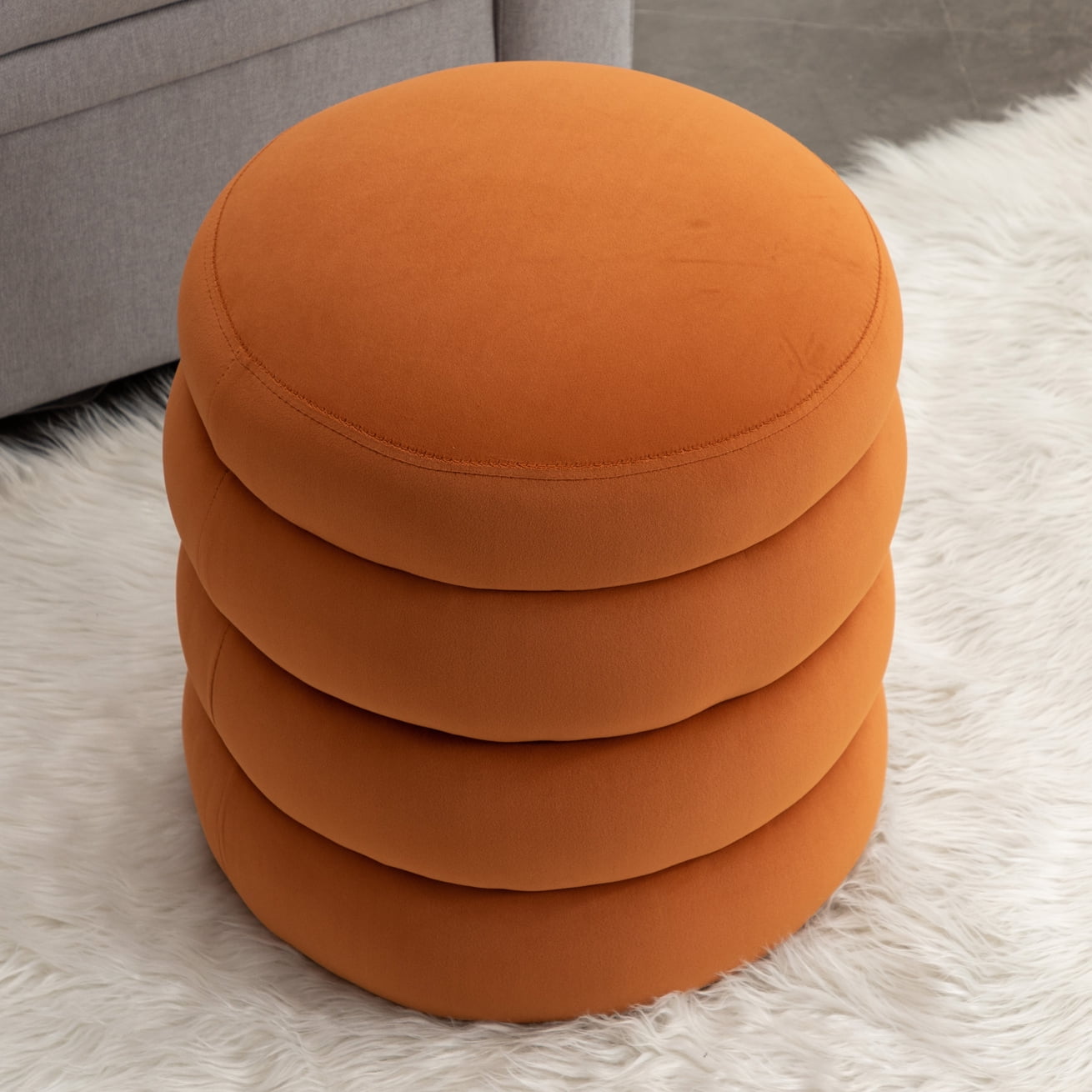 Round Ottoman Storage Box, Velvet Pouffe Footstool 18.5'' Padded Stool ...