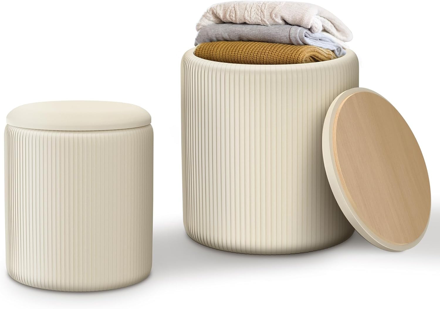 Round Ottoman with Storage, Containers Velvet Vanity Stool ...