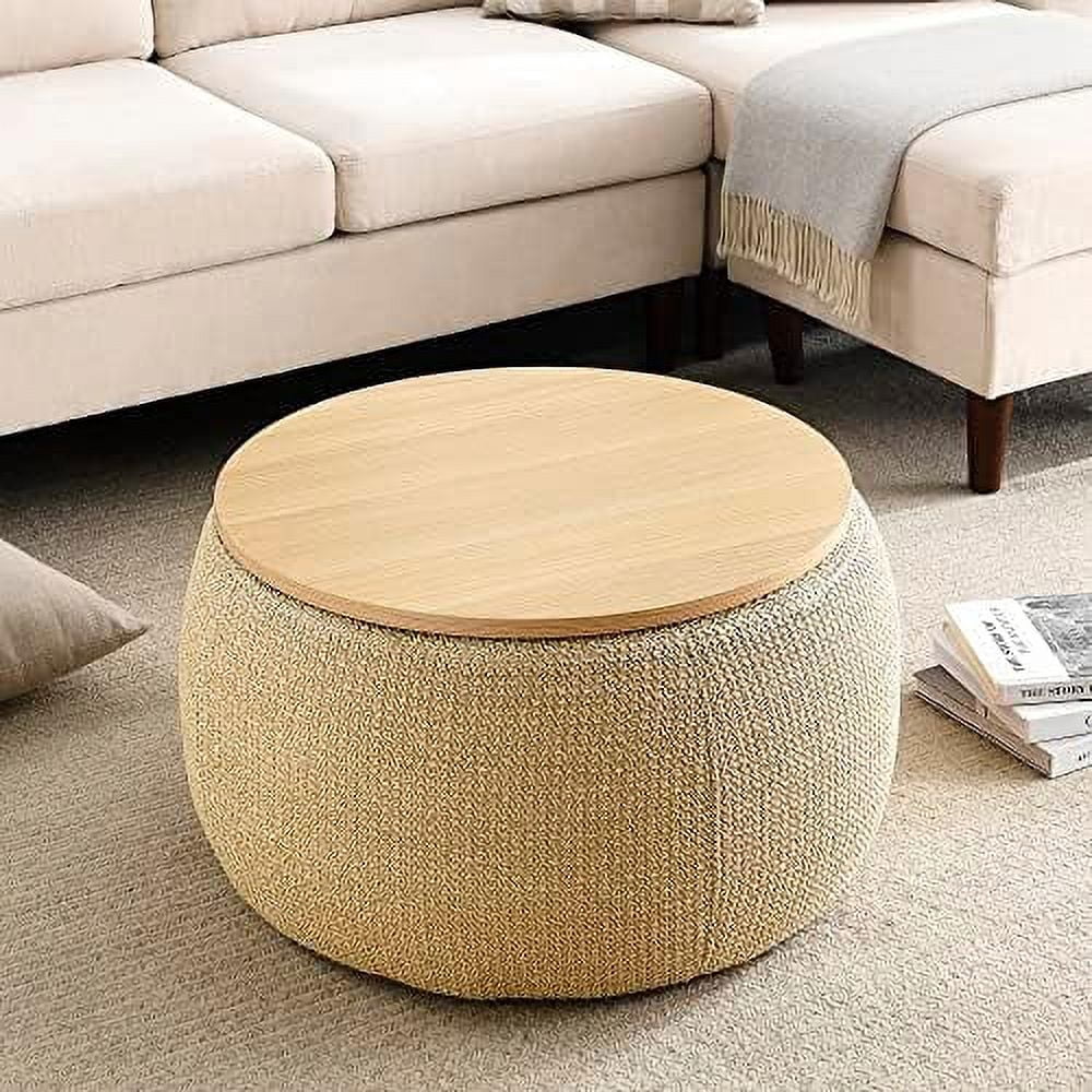 Round Ottoman with Storage for Living Room,Handcrafted Faux Rattan ...