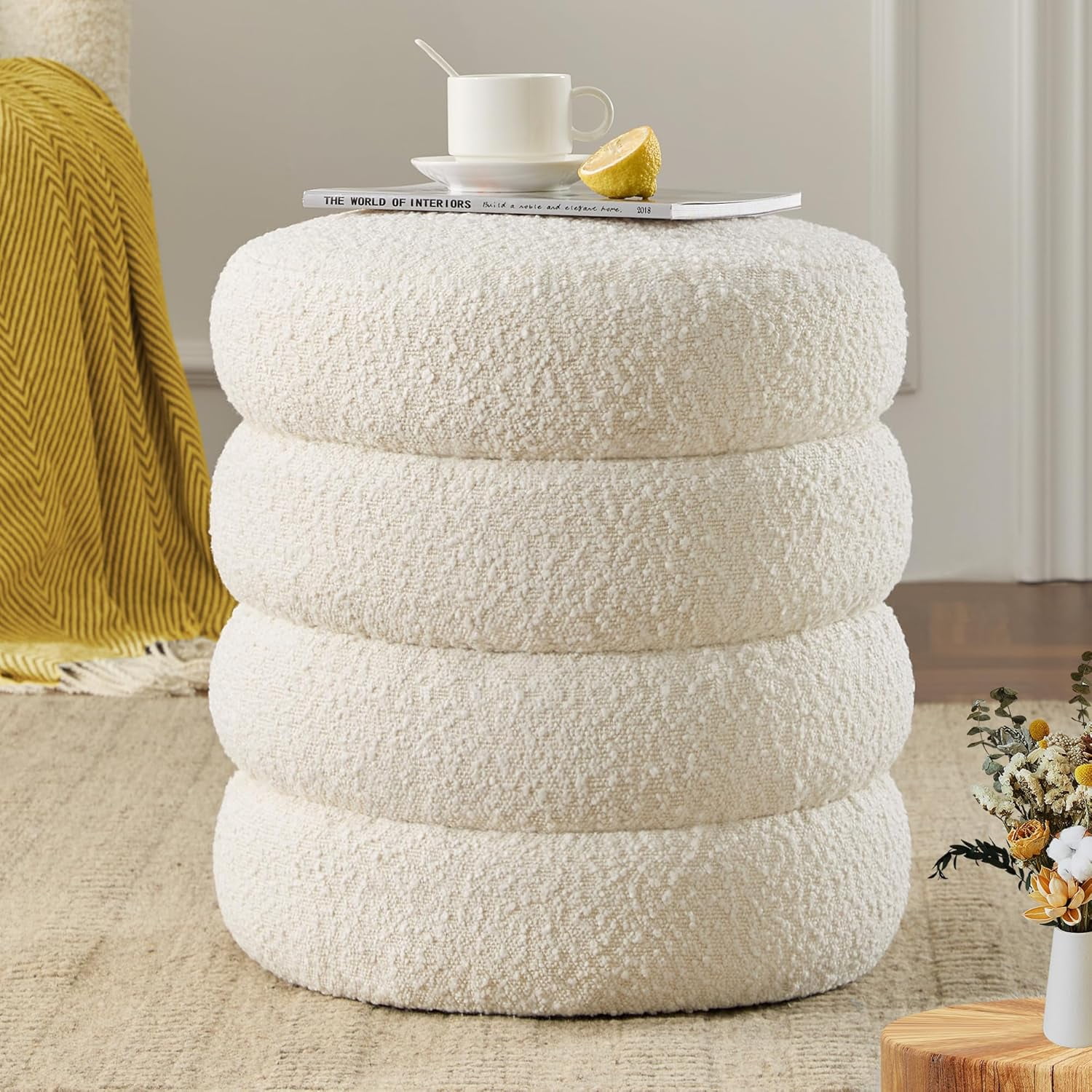 Round Ottoman with Storage for Living Room Small Ottoman Foot Rest ...