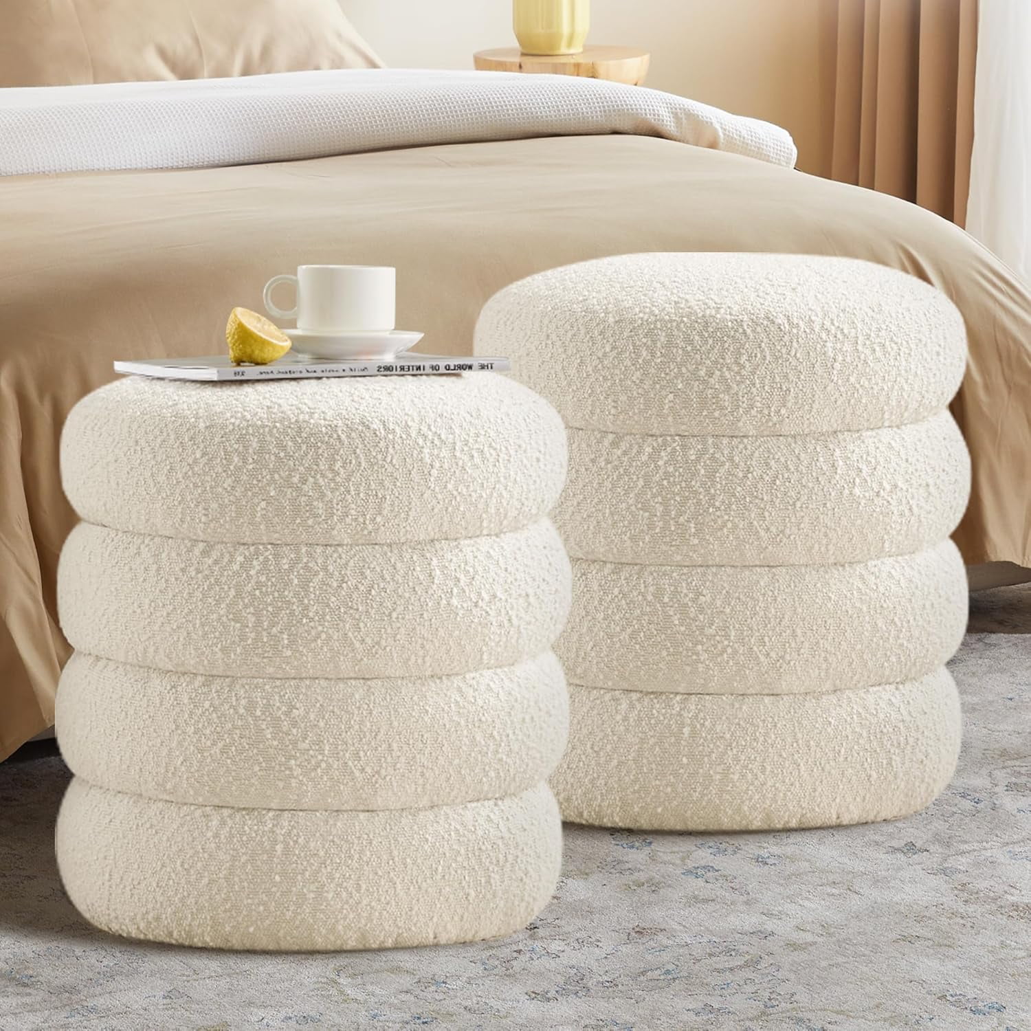 Round Ottoman with Storage for Living Room Small Ottoman Foot Rest ...