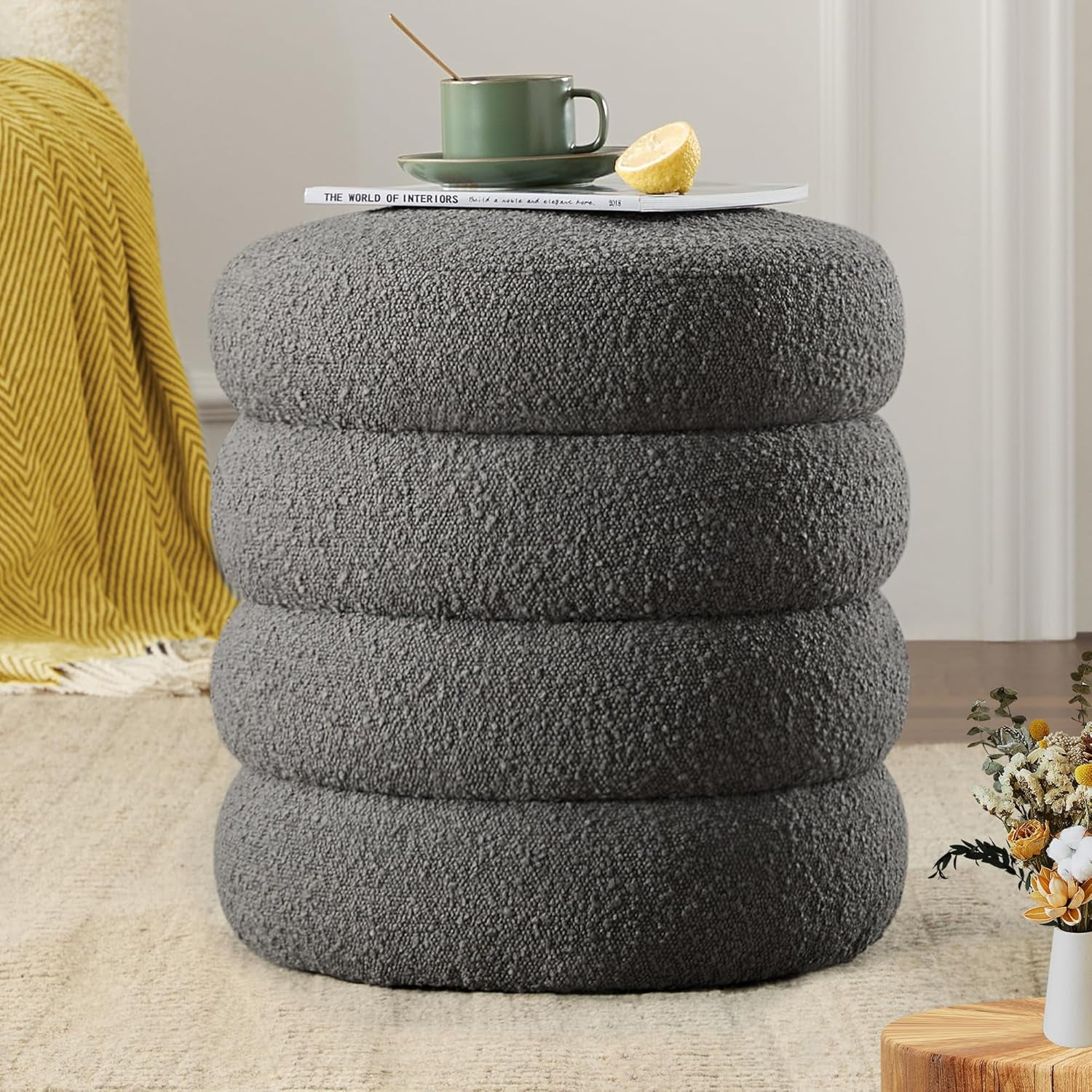 Round Ottoman with Storage for Living Room Small Ottoman Foot Rest ...