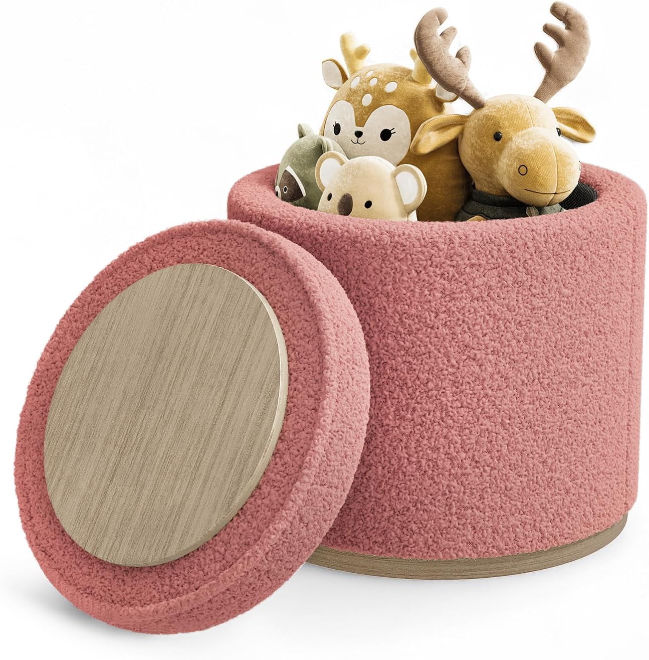 Round Ottoman with Storage, Ottoman Foot Rest, Boucle Small Ottoman ...