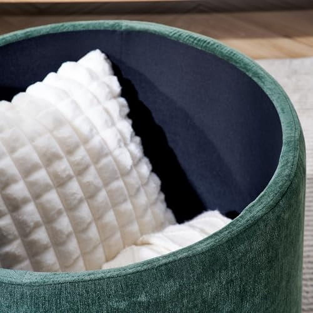 Round Ottoman with Storage Set of 2, Chenille Upholstered Round Storage ...