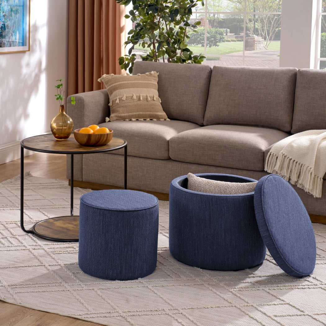 Round Ottoman with Storage Set of 2 with Coffee Table, 3 in 1 ...