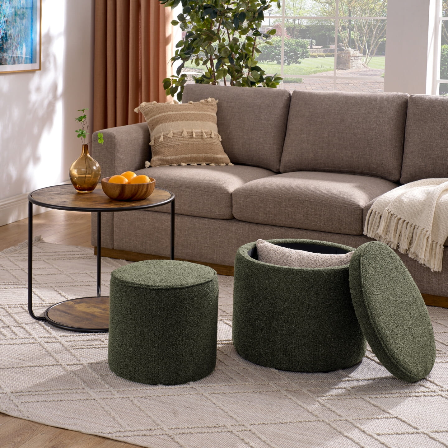 Round Ottoman with Storage Set of 2 with Coffee Table, 3 in 1 ...