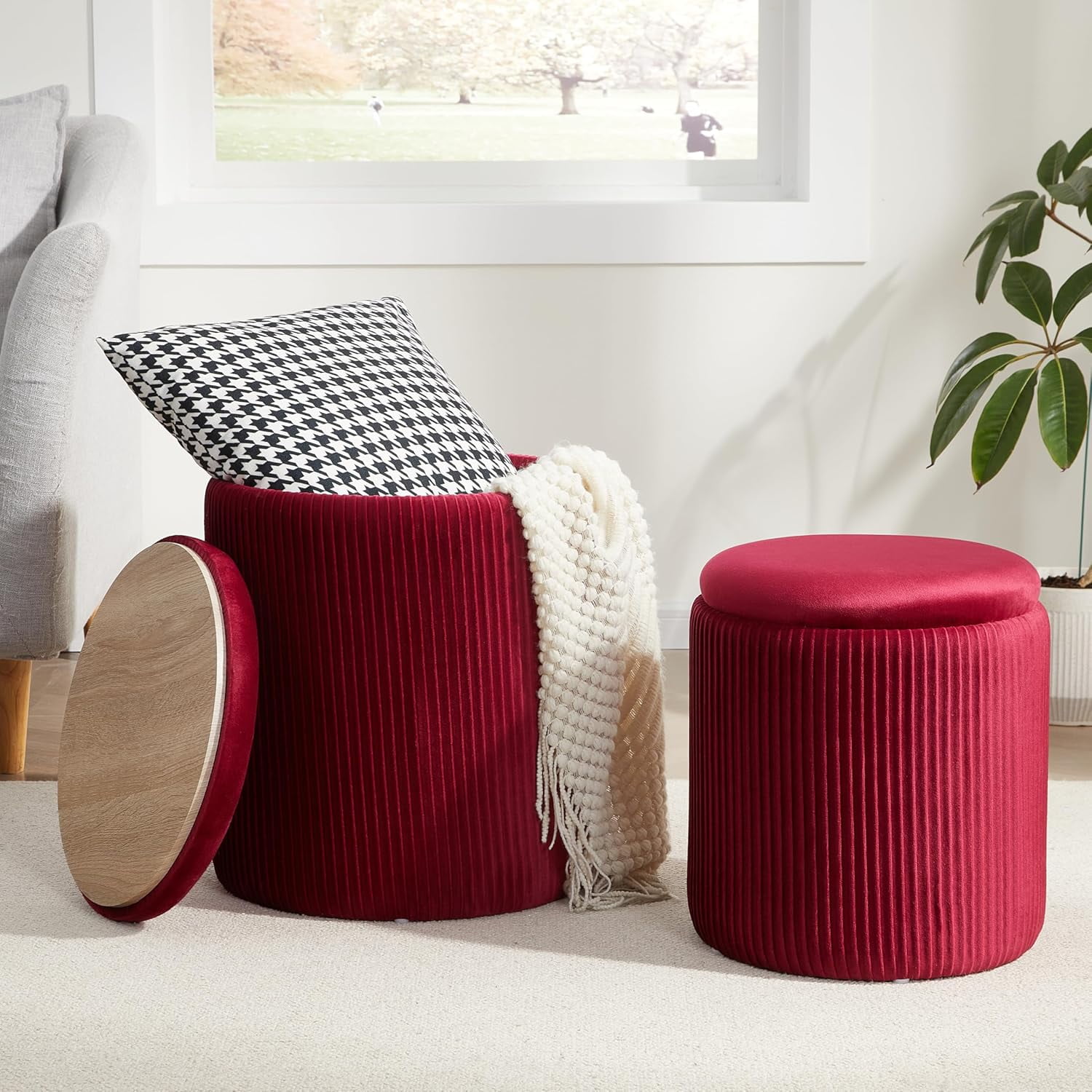 Round Ottoman with Storage Set of 2,Vanity Stool with Storage for ...