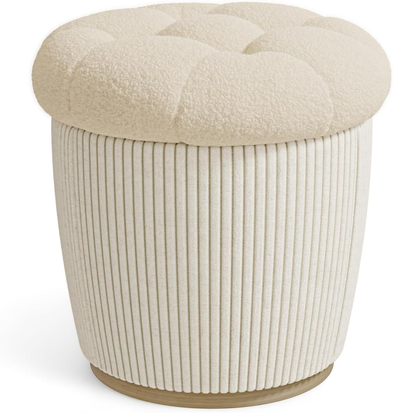 Round Ottoman with Storage, Sherpa Vanity Stool, 18.5" Small Ottoman ...