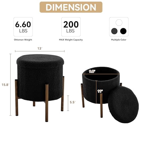 Round Ottoman with Storage, Upholstered Storage Ottoman Foot Stools ...