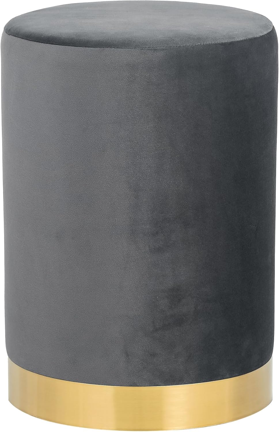 Round Ottoman Upholstered Velvet Vanity Ottoman Stool with Gold Trim ...