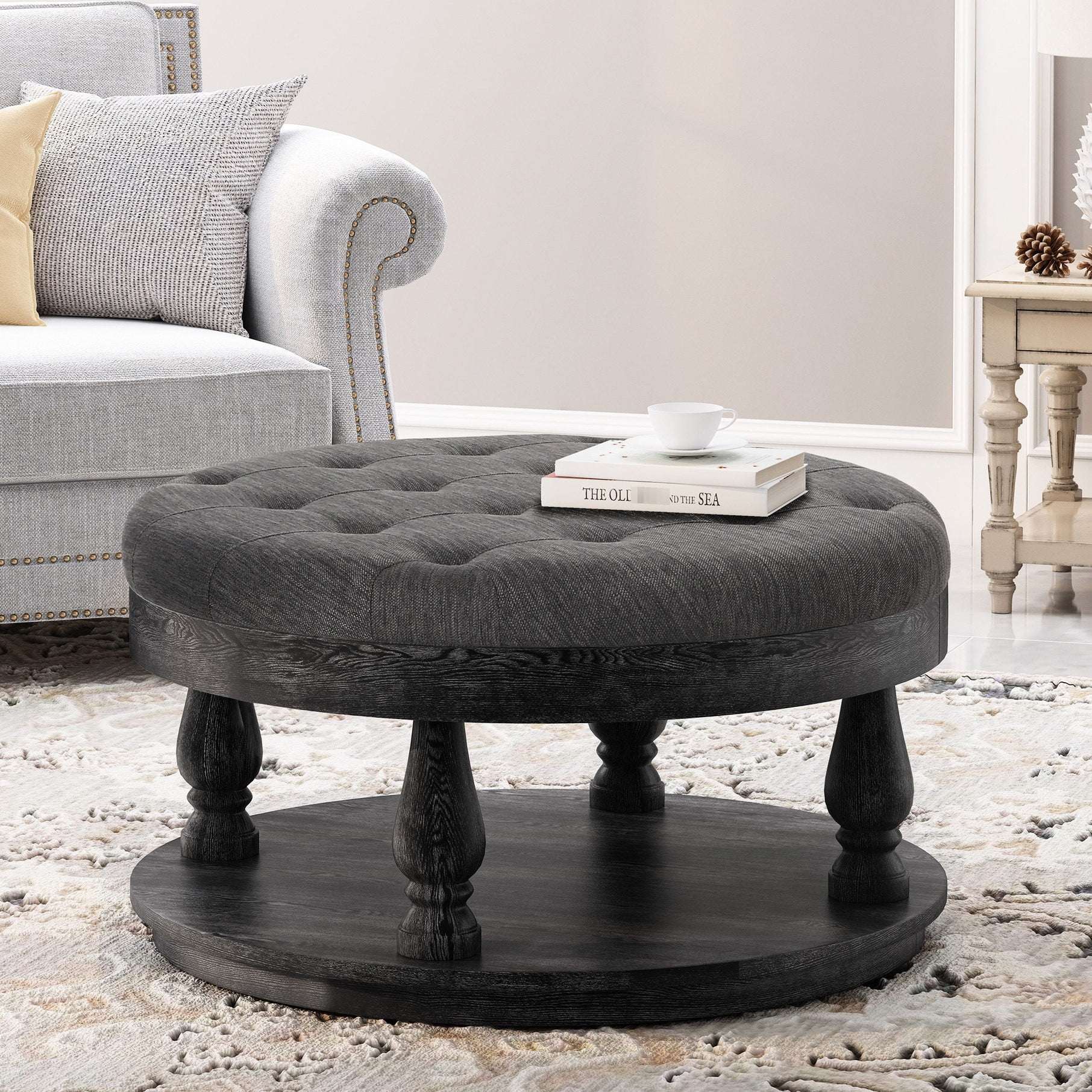 Round Ottoman | Waffle Stitch and Elegant Design, Office Decor ...