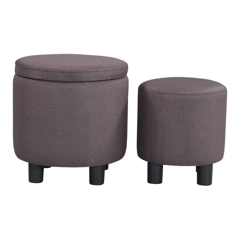 Round Ottoman with Storage - 2-Piece Upholstered Fabric Footrest Set ...