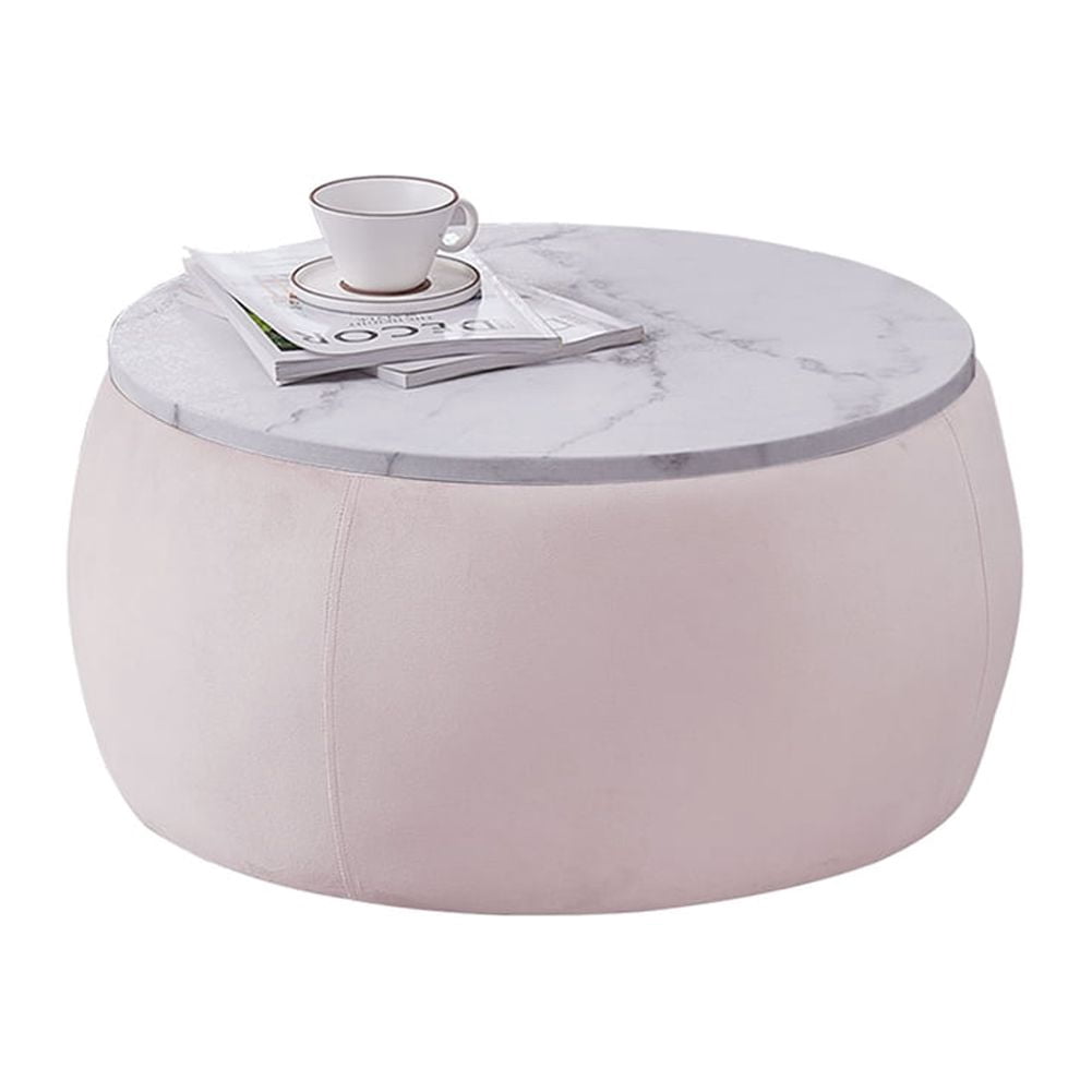 Round Ottoman with Storage, Circular Coffee Table Removable Top Table ...
