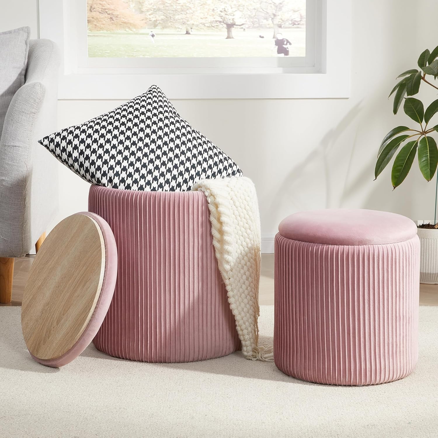 Round Ottoman with Storage Set of 2,Vanity Stool with Storage for ...