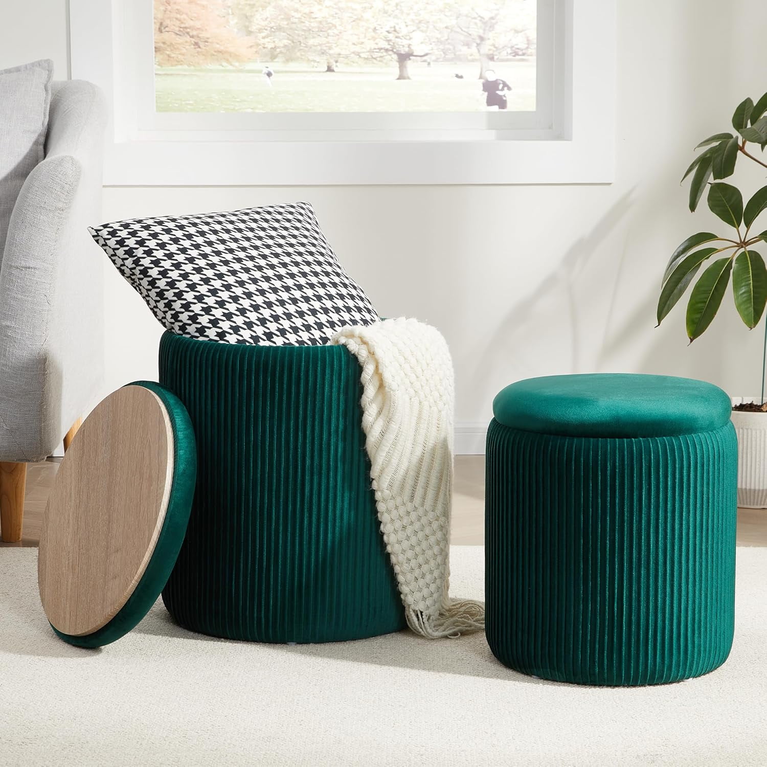 Round Ottoman with Storage Set of 2,Vanity Stool with Storage for ...