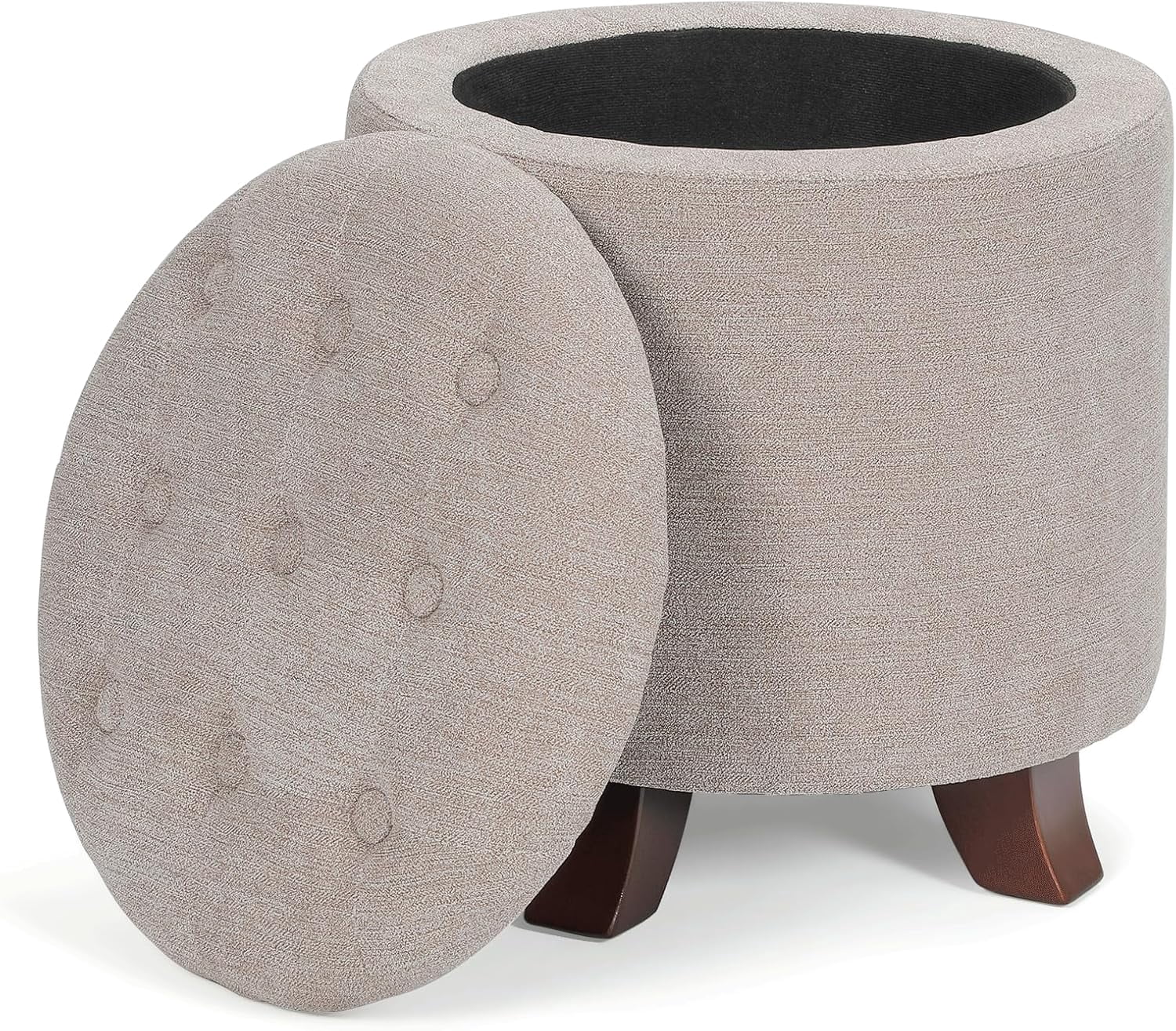 Round Ottoman with Storage, Small Foot Rest Stool with Legs, 15.5 Dia ...