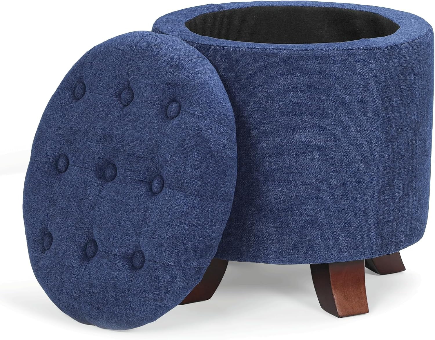 Round Ottoman with Storage, Small Foot Rest Stool with Legs, 15.5 x 17 ...