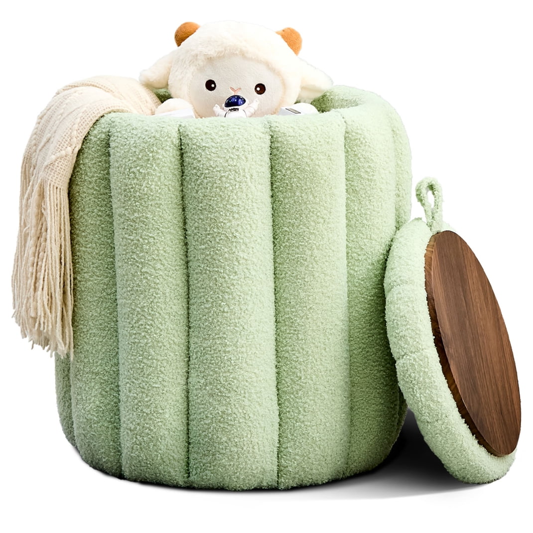 Round Ottoman with Storage, Velvet Round Vanity Stool for Makeup Room ...