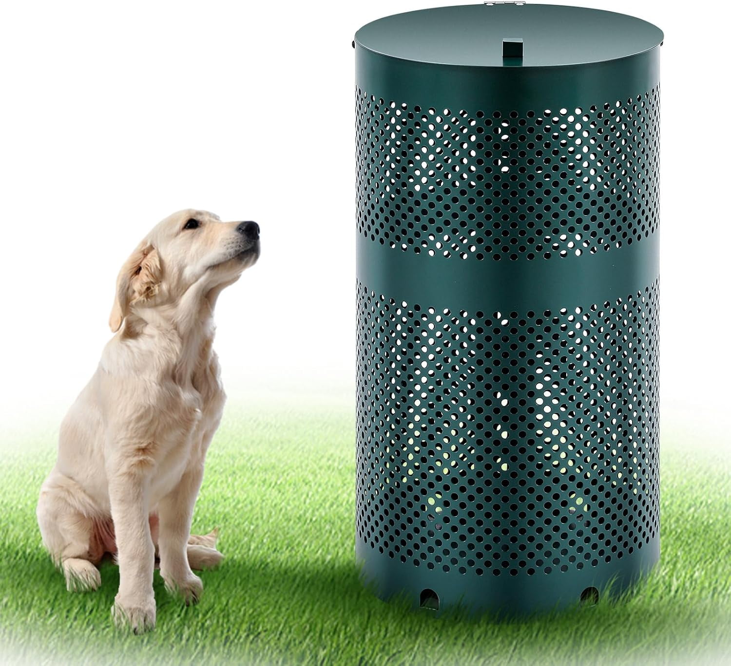 Round Outdoor Gallon Capacity Trash Can with Lid for Dog Waste Station ...