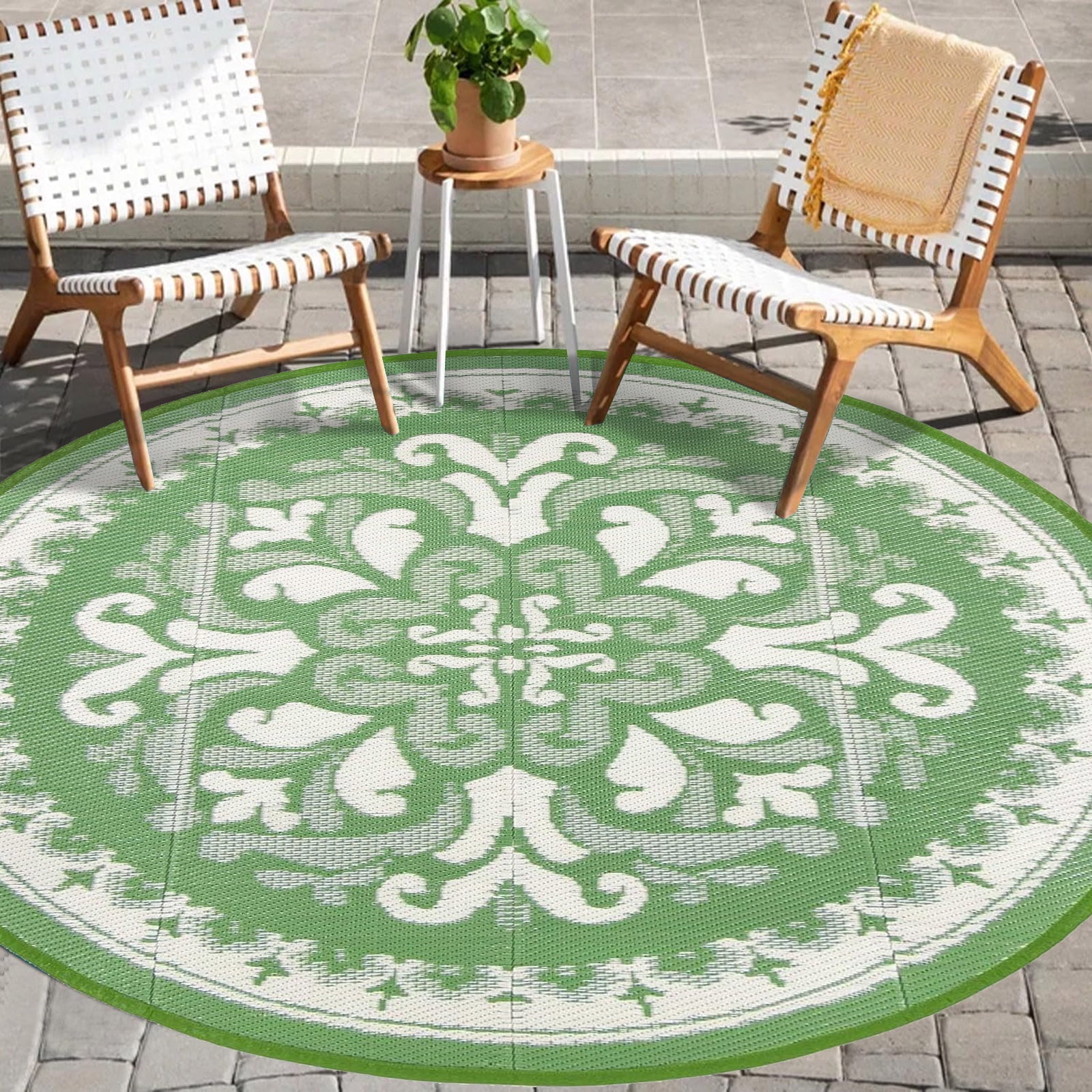 Round Outdoor Rugs for Patios, Yamaziot 6' Waterproof Outdoor Patio Mat ...