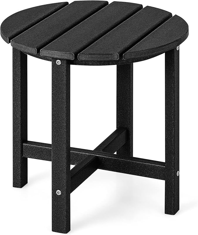 Round Outdoor Side Table, 18 Inch Weather Resistant HDPE Adirondack ...