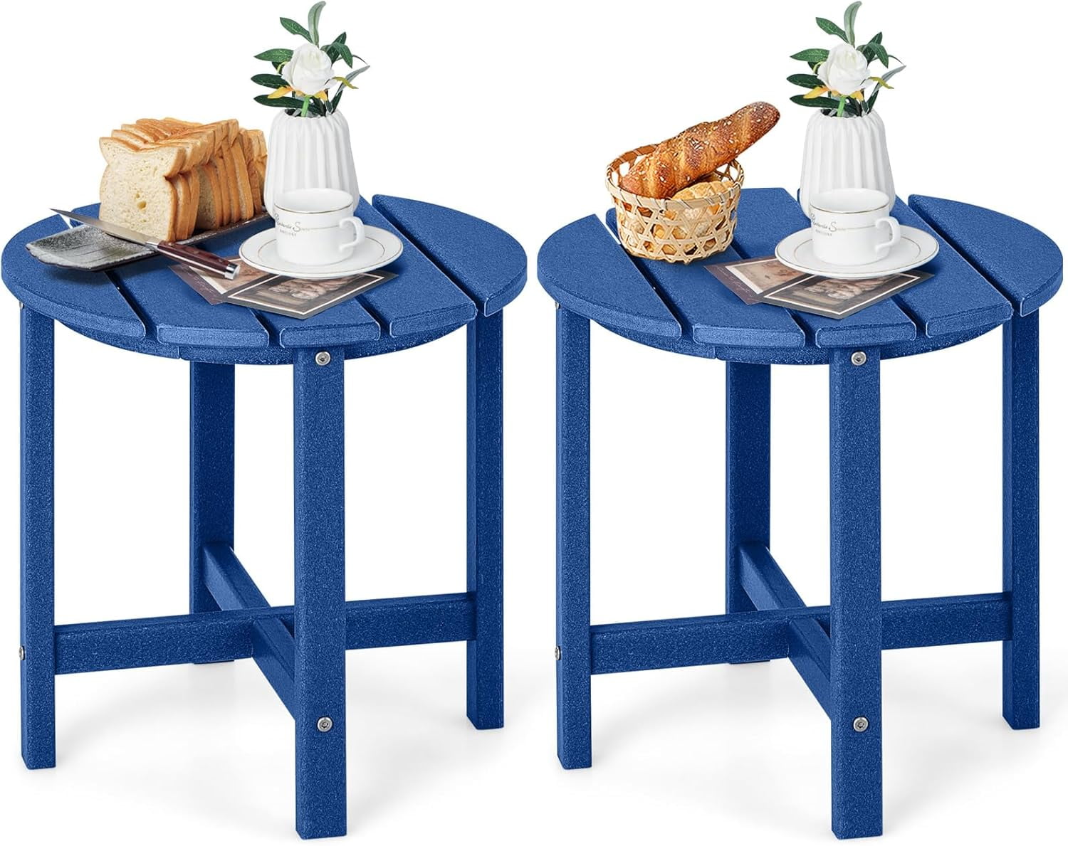 Round Outdoor Side Table, 18 Inch Weather Resistant HDPE Adirondack ...