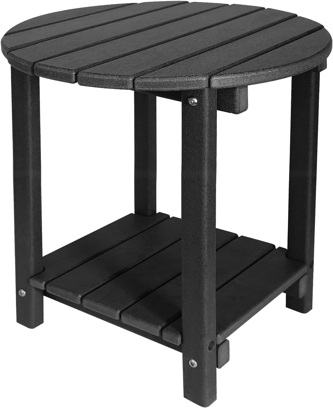 Round Outdoor Side Table 2-Tier Storage Patio Side Table, HDPE End ...