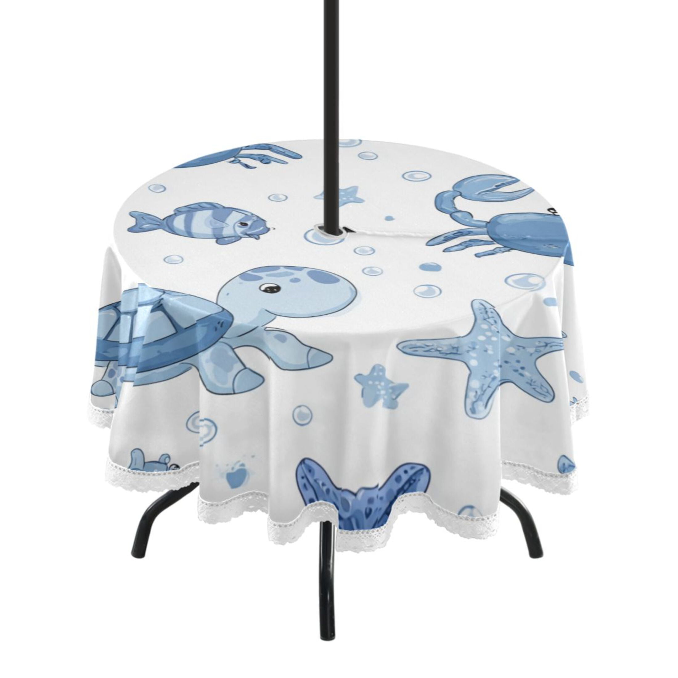 Round Outdoor Tablecloth 60 Inch Dining Table Cover with Lace Trim ...