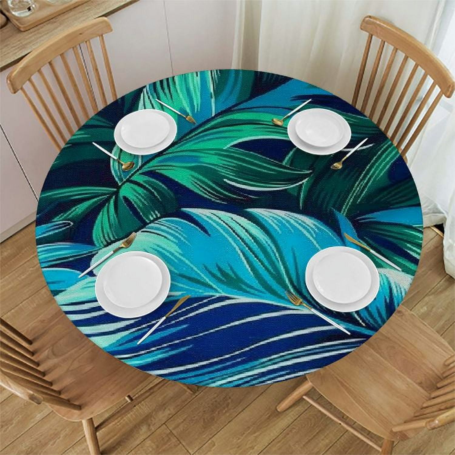 Round Outdoor Tablecloth , Elastic Edge Flannel Backing Table Cover ...