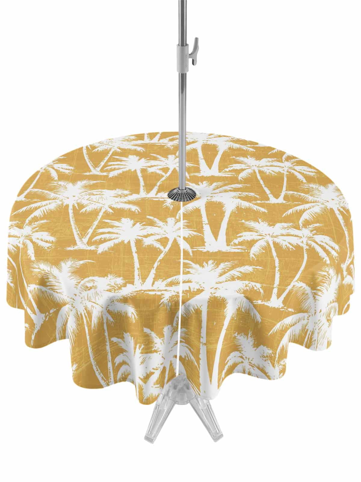 Round Outdoor Tablecloth with Umbrella Hole and Zipper 60 Inch, Yellow ...