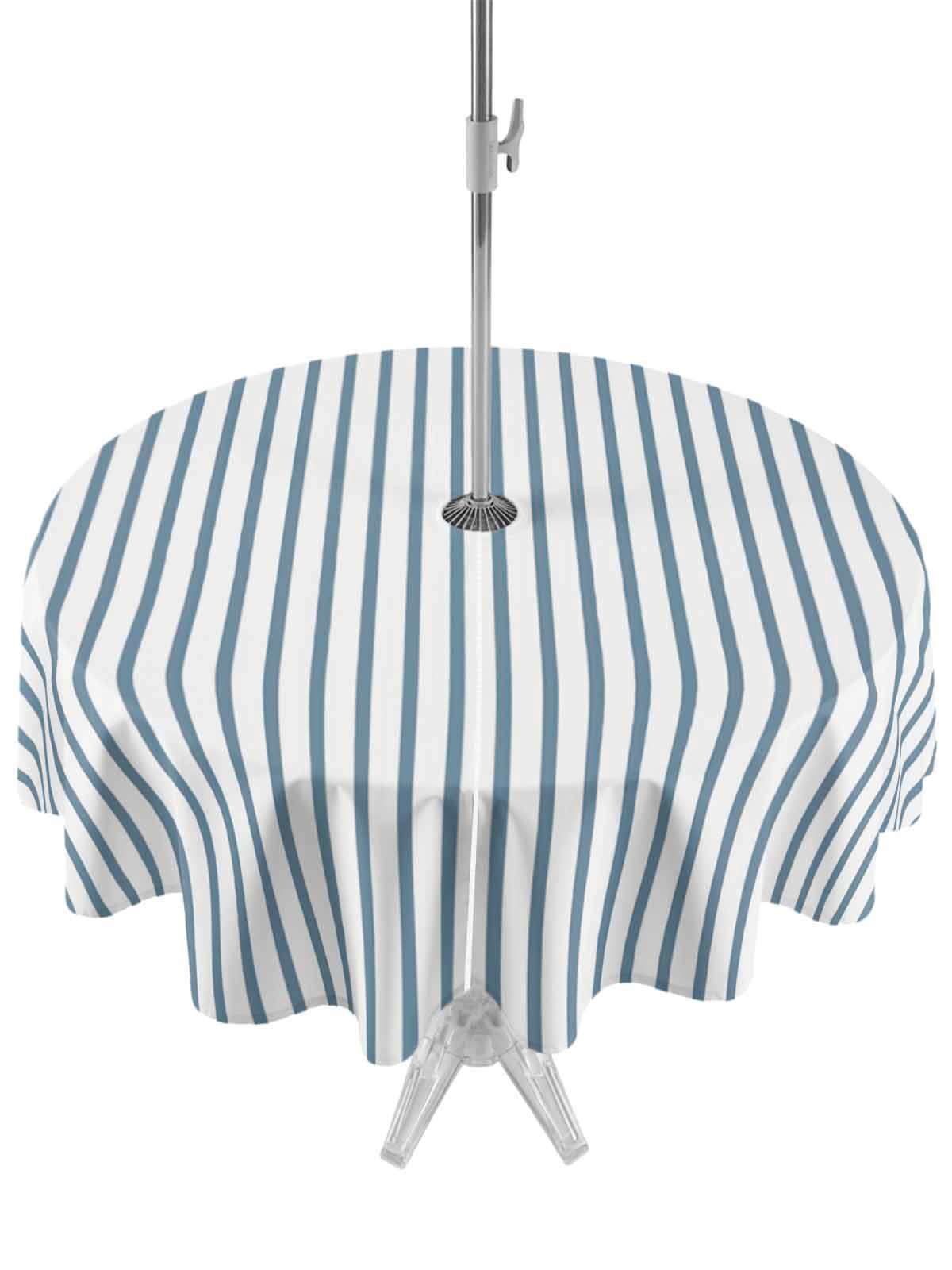 Round Outdoor Tablecloth with Umbrella Hole and Zipper, Blue White ...
