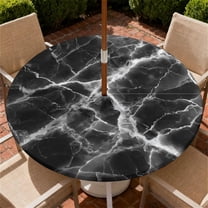 Round Outdoor Tablecloth with Zipper and Umbrella Hole, Fitted Table ...