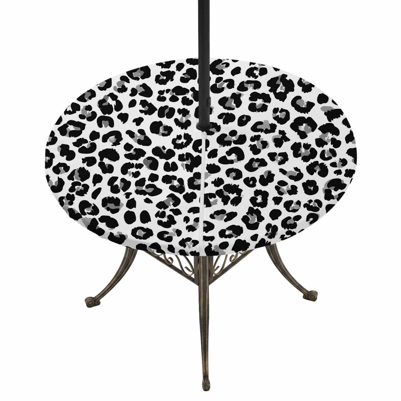 Round Outdoor Tablecloth with Umbrella Hole and Zipper, Leopard Print ...
