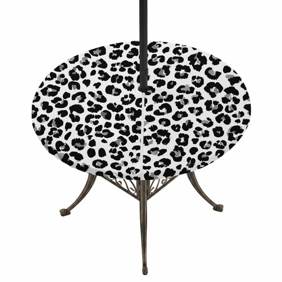 Round Outdoor Tablecloth with Umbrella Hole and Zipper, Leopard Print ...
