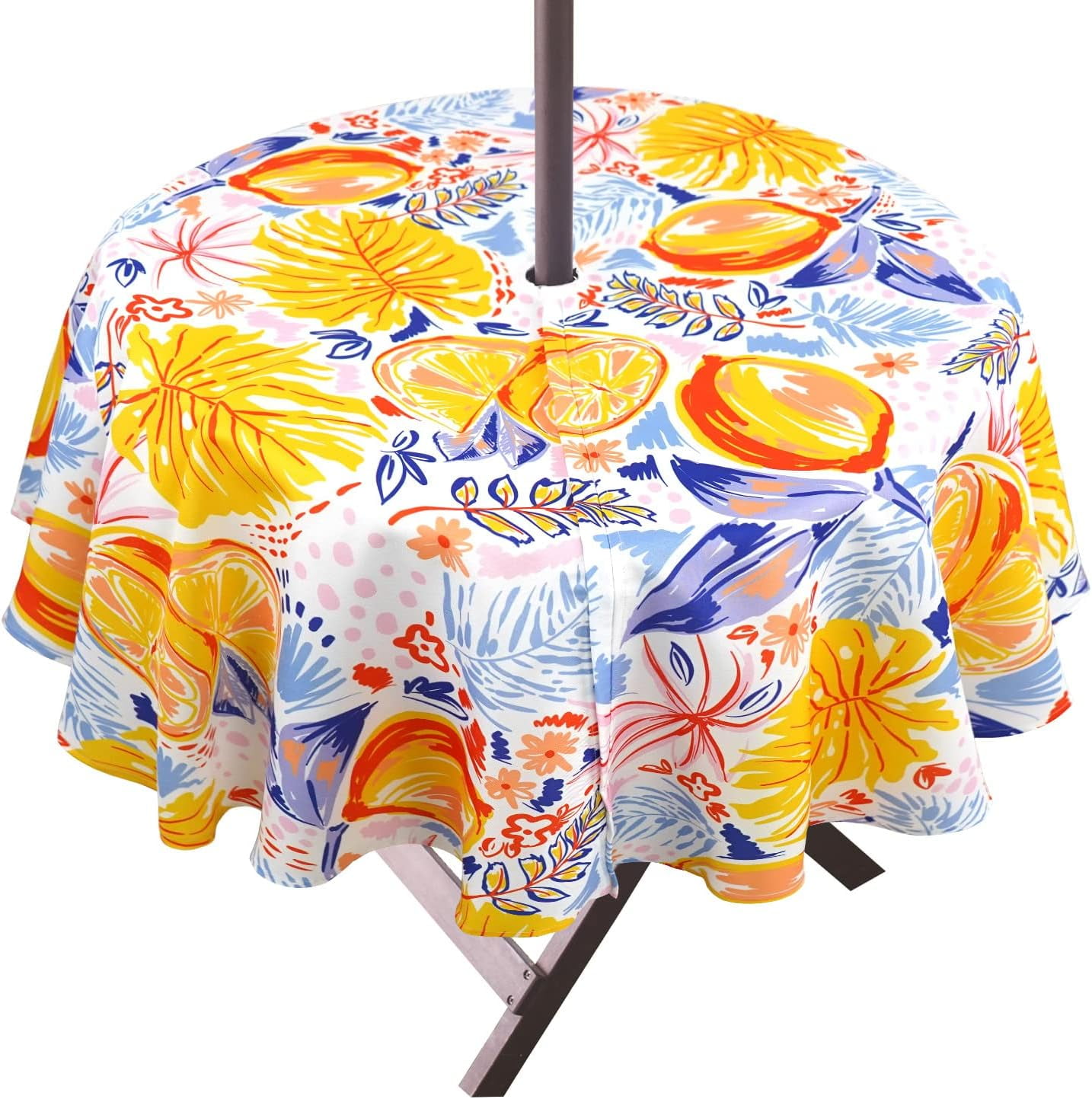 Round Outdoor Tablecloth with Umbrella Hole and Zipper, Patio Table ...