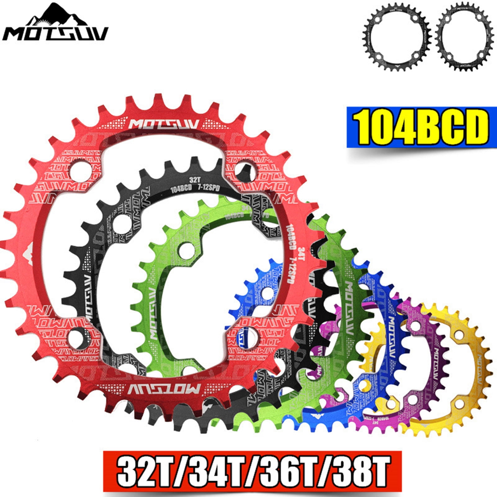 Round/Oval 104BCD 32T 34T 36T 38T Narrow Wide Single Chainring for Bicycle Bike - Walmart.com