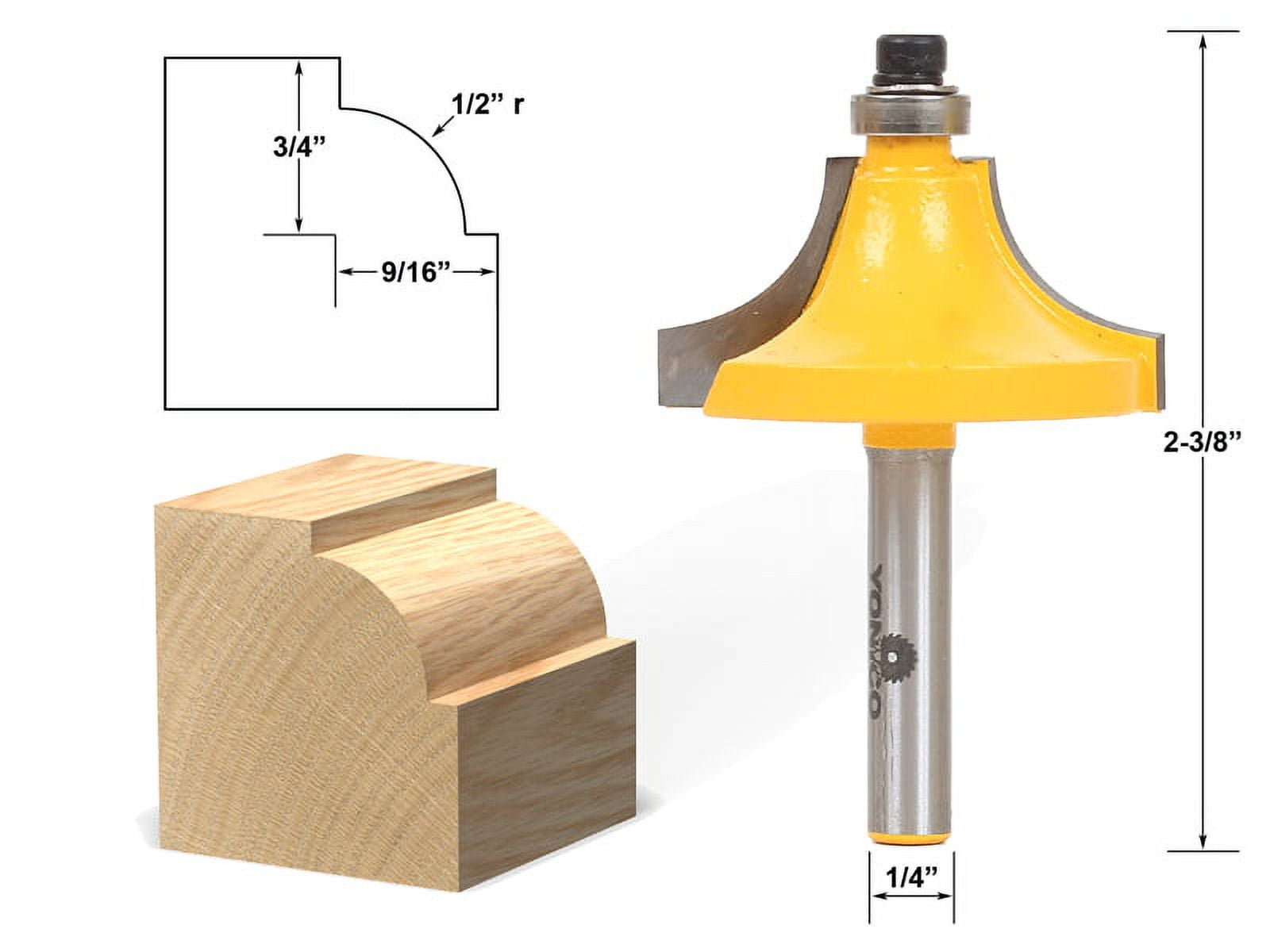 Round Over Beading Edging Router Bit - 1/2" Radius - 1/4" Shank ...
