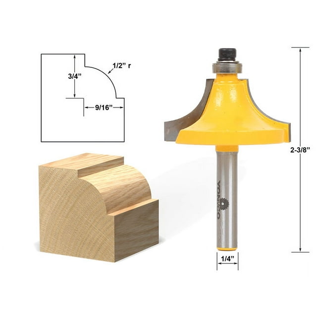 Round Over Beading Edging Router Bit - 1/2" Radius - 1/4" Shank ...