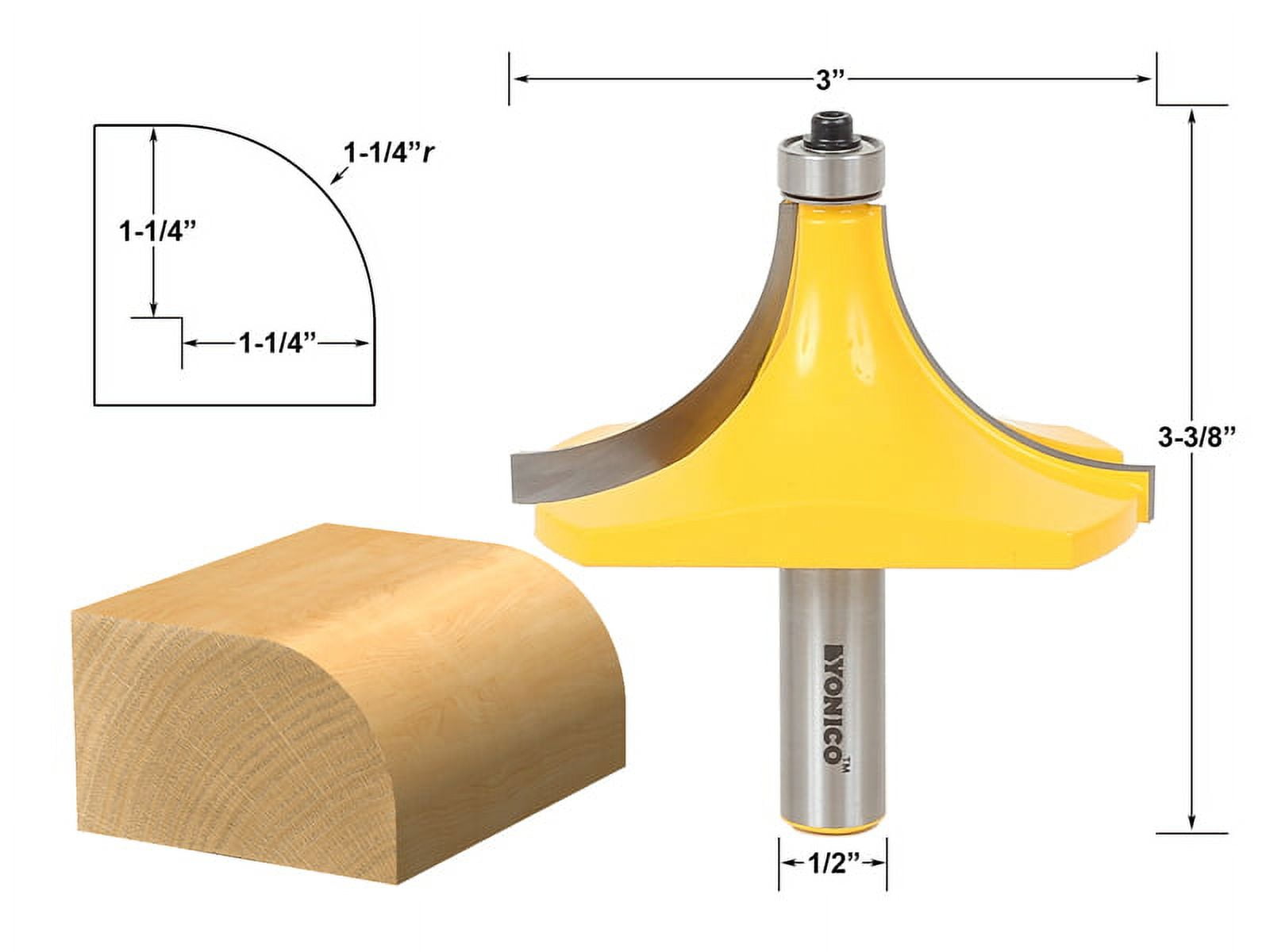 Round Over Edging Router Bit - 1-1/4" Radius - 1/2" Shank - Yonico ...
