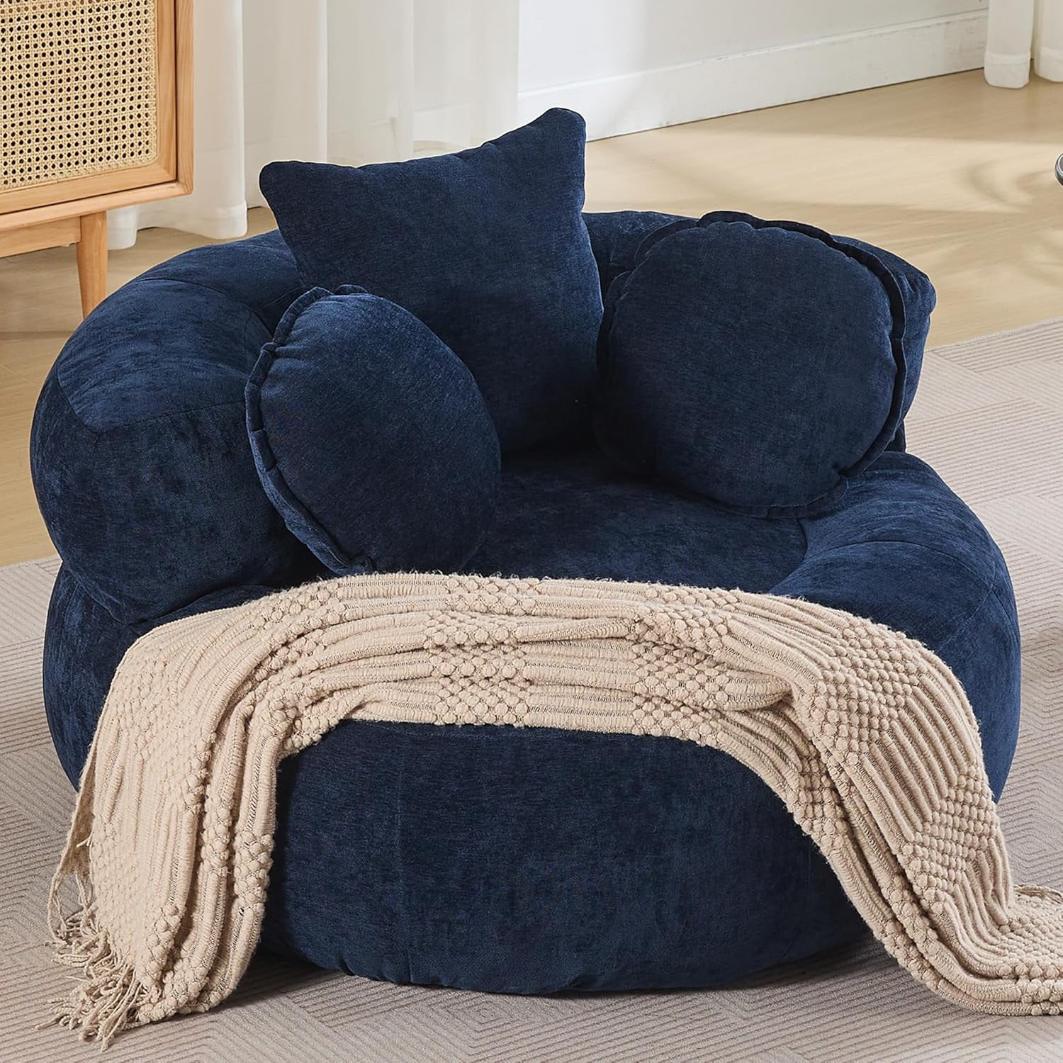 Round Oversized Chair Floor Sofa Chair, Chenille Compressed Circle ...