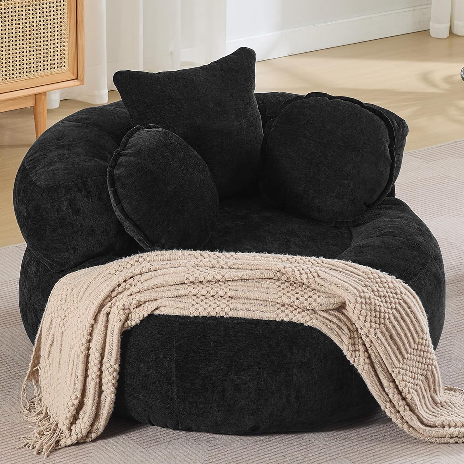 Round Oversized Chair Floor Sofa Chair, Chenille Compressed Circle ...