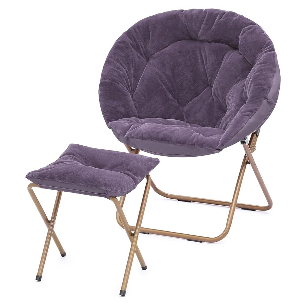 Round Foldable Oversized Moon Saucer Chair for Adults with Ottoman Foot ...