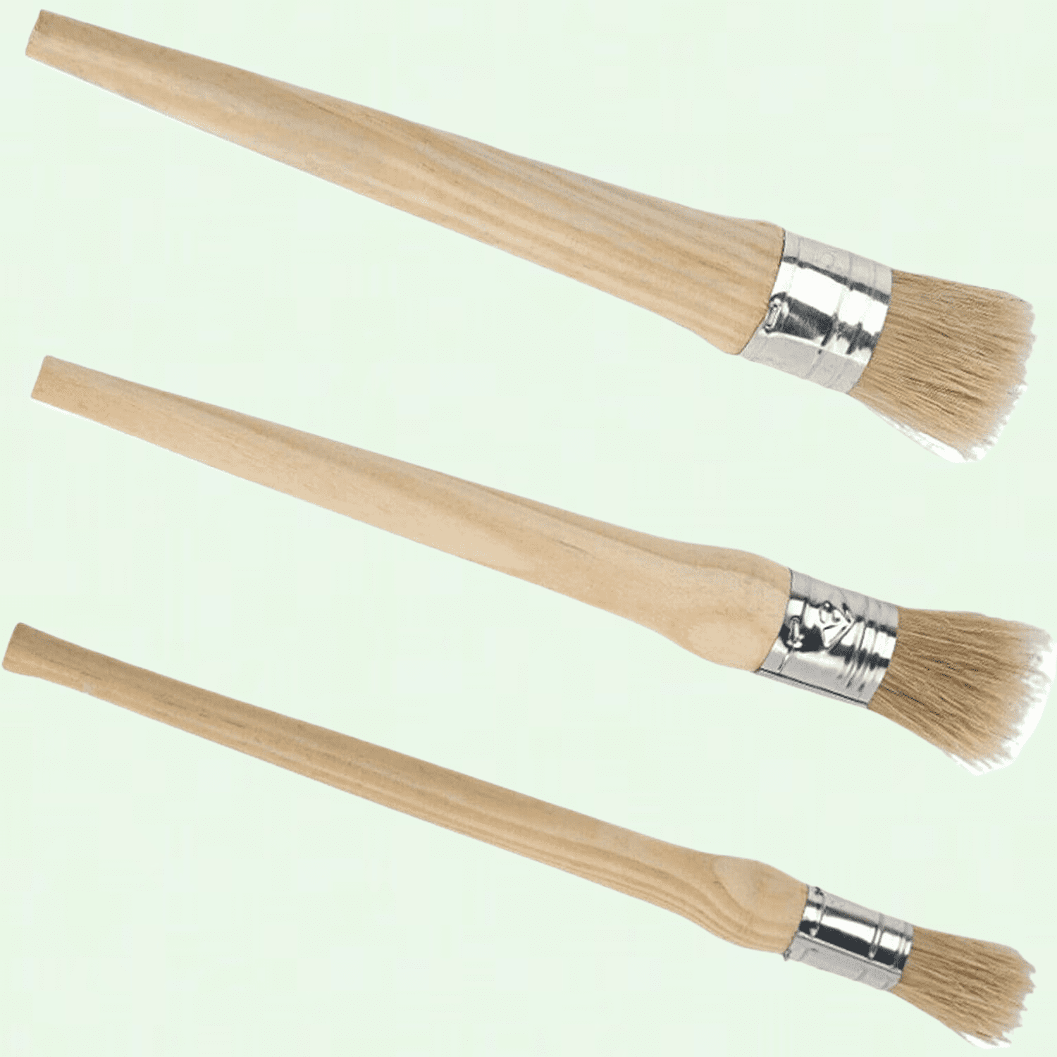 Round Paint Brush Set, Pack of 3, Natural Bristle, Wooden Handle ...