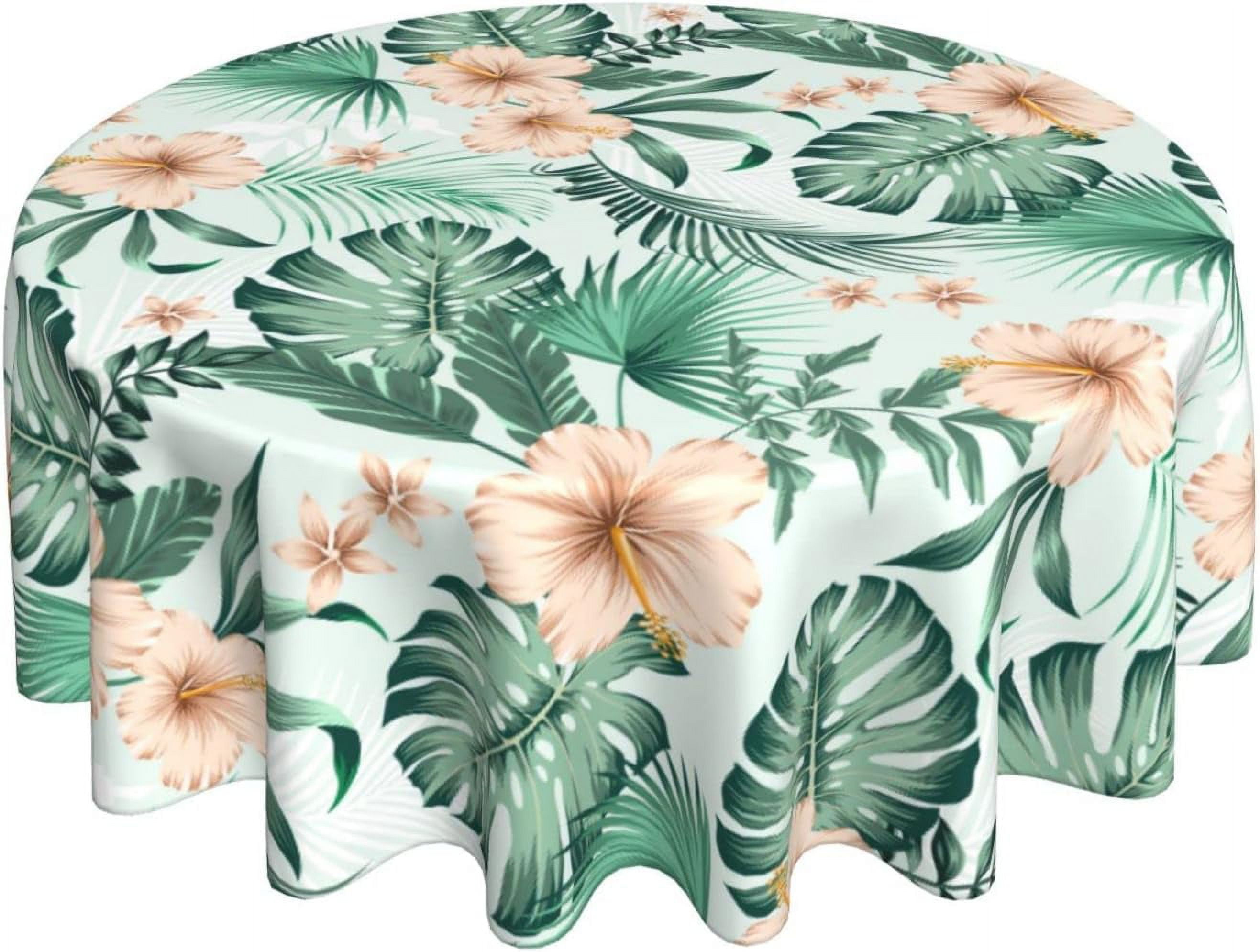 Round Palm Leaf Tablecloth 60 inch Summer Theme Tropical Leaves ...