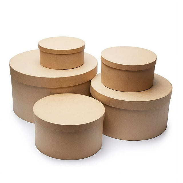 Round Paper Mache Box Set - 5 Nesting Boxes for Crafts, Storage, and ...