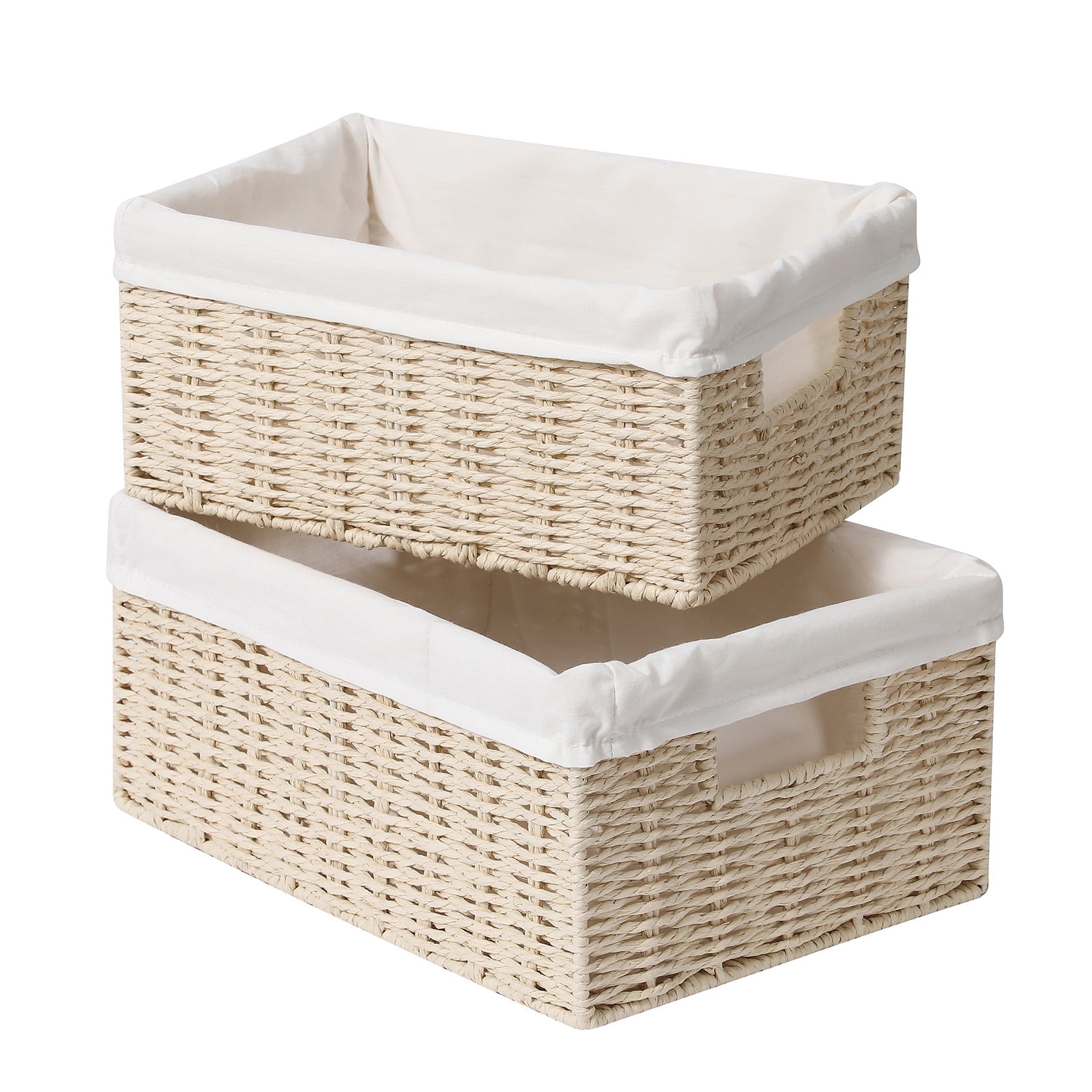 Round Paper Rope Storage Baskets, Rectangular Wicker Storage Baskets ...