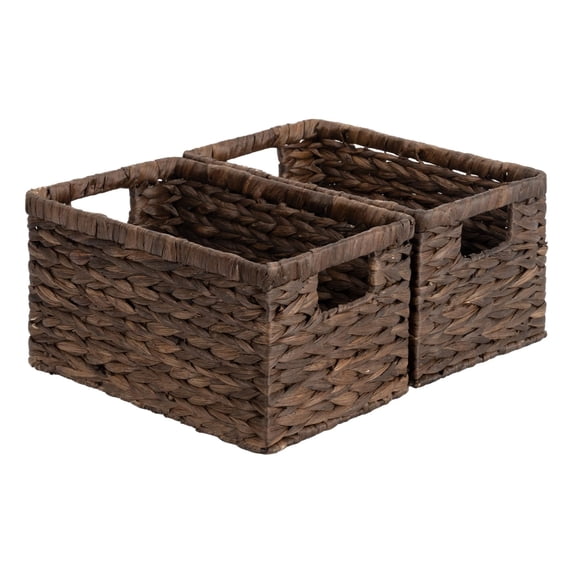 Round Paper Rope Storage Baskets, Rectangular Wicker Baskets with Built ...