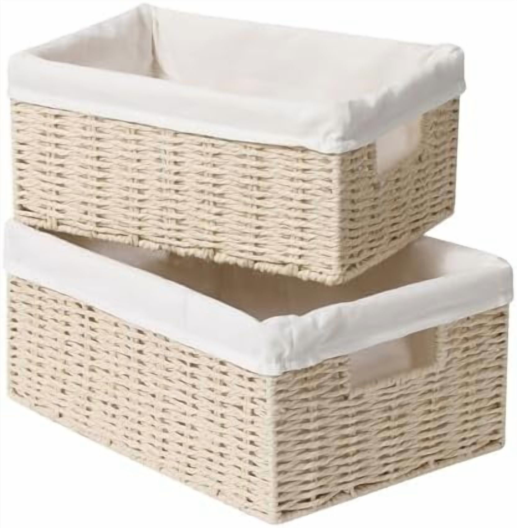 Round Paper Rope Storage Baskets, Rectangular Wicker Storage Baskets ...