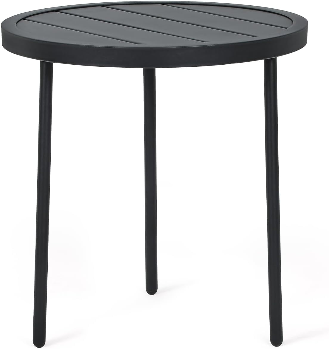 Round Patio Coffee Table Small Side Table Three Legged Steel Slatted ...